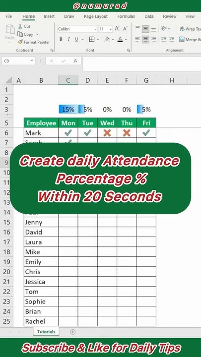 Create daily Attendance percentage % in Excel । NU MURAD । Excel - YouTube