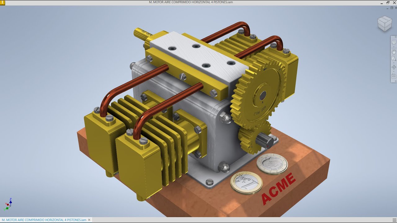 AUTODESK INVENTOR MAQUETA DE UN MOTOR DE AIRE COMPRIMIDO DE 4 PISTONES ...