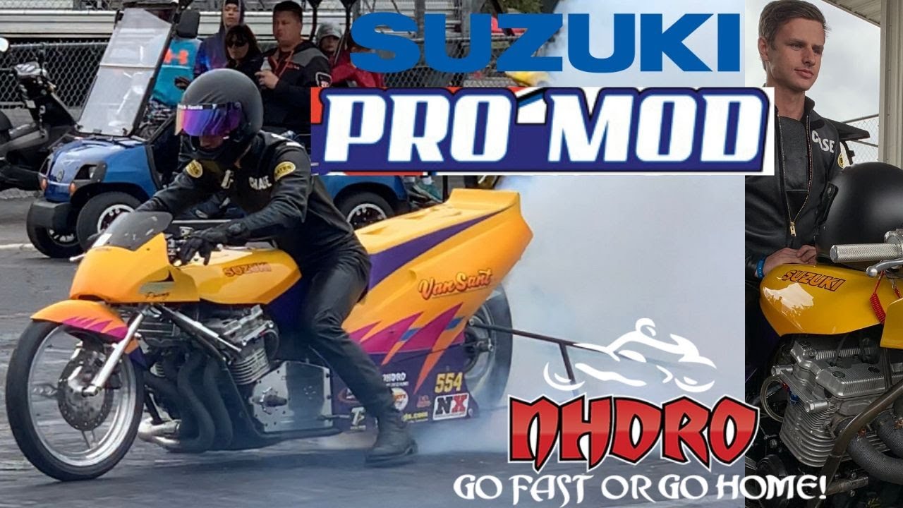 FATHER PUTS SON ON LEGENDARY NITROUS SUZUKI PRO MOD DRAG BIKE FOR NHDRO ...