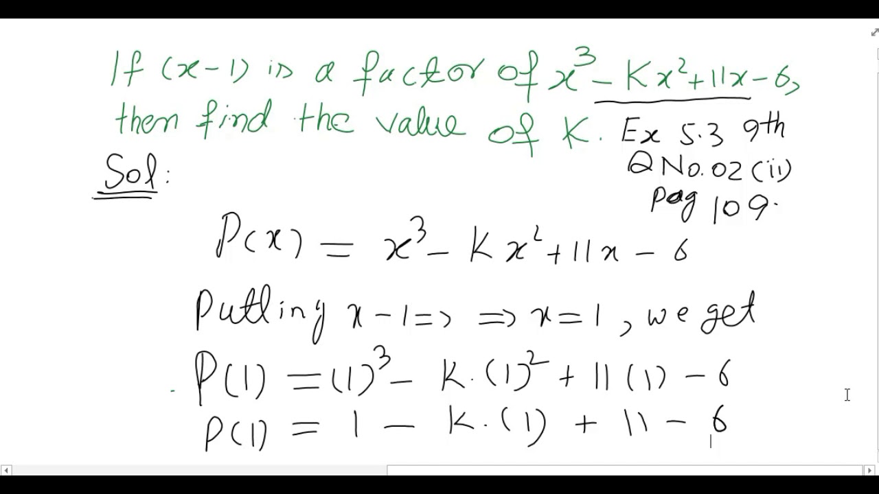remainder theorem questions, 9th class Exercise 5.3 in Urdu - YouTube