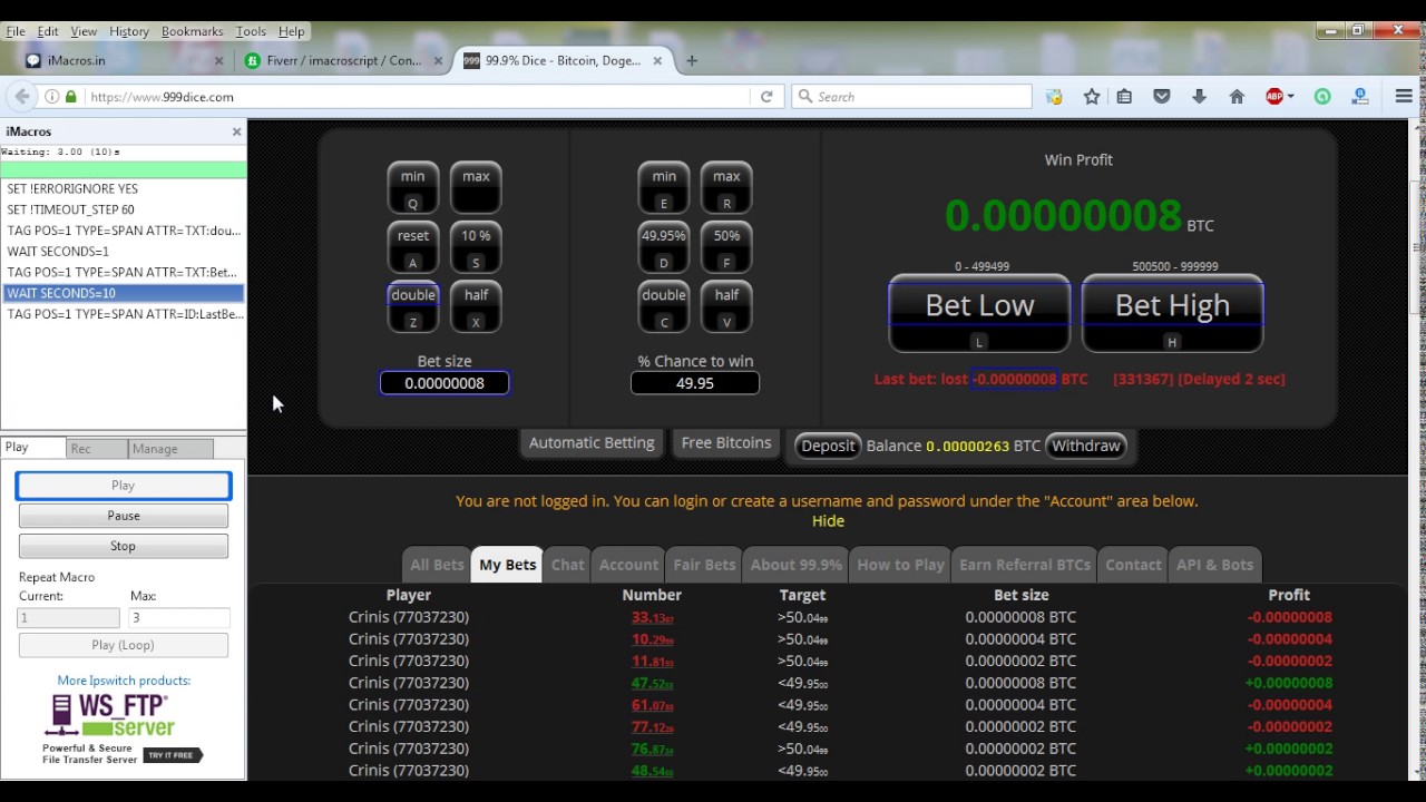 betting bot for 999dice.com - YouTube