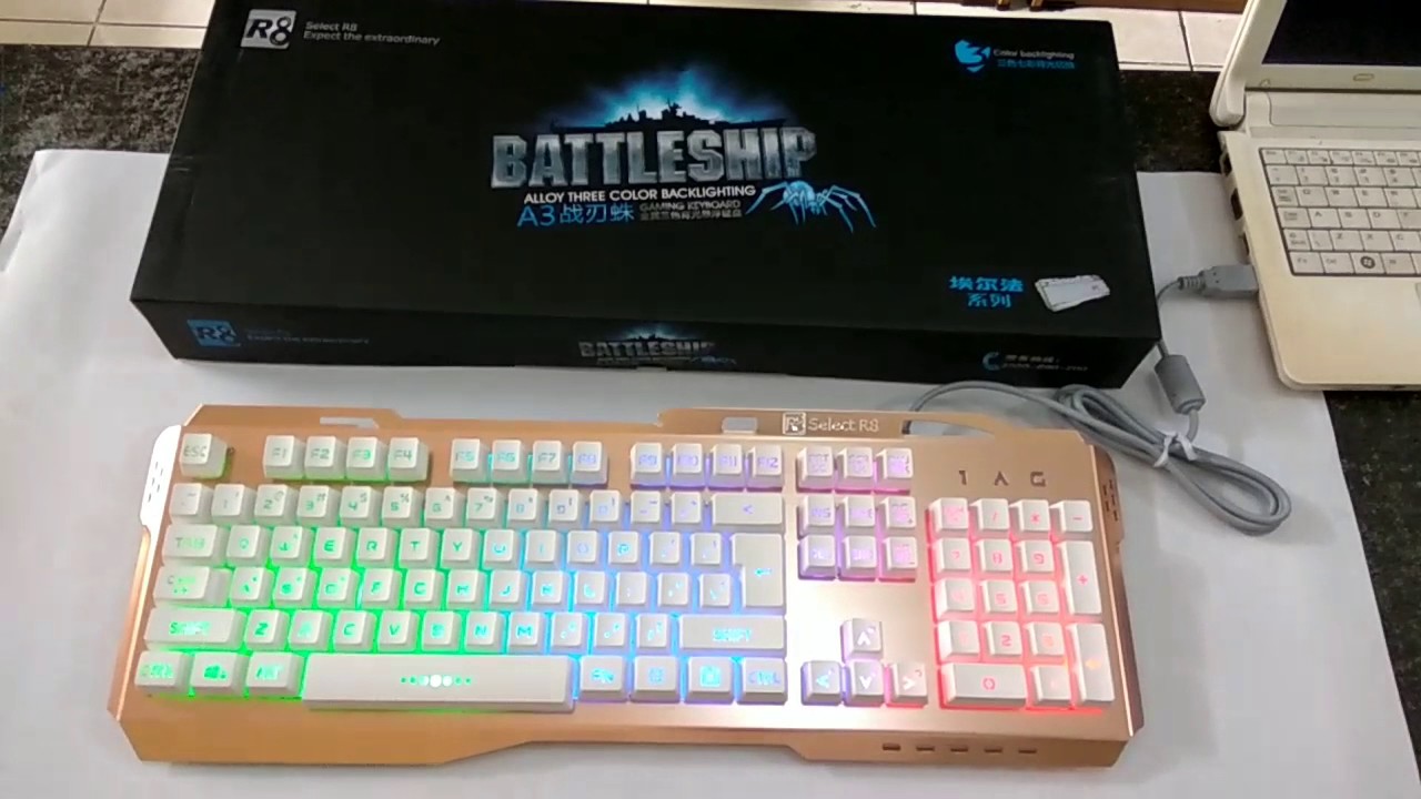 Keyboard R8 Battleship A3 GOLD LED - YouTube