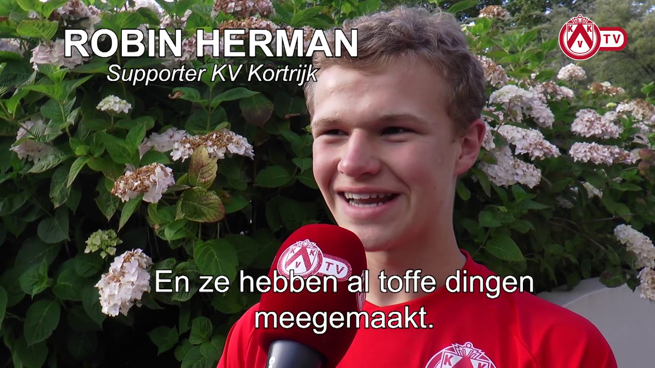 KV Kortrijk - Robin Herman als supporter mee op stage - YouTube