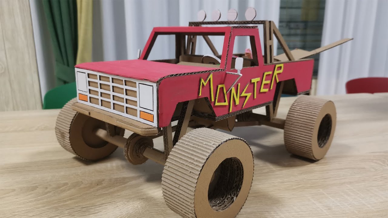 How to make monster truck Ford F-150 1982 from cardboard - YouTube