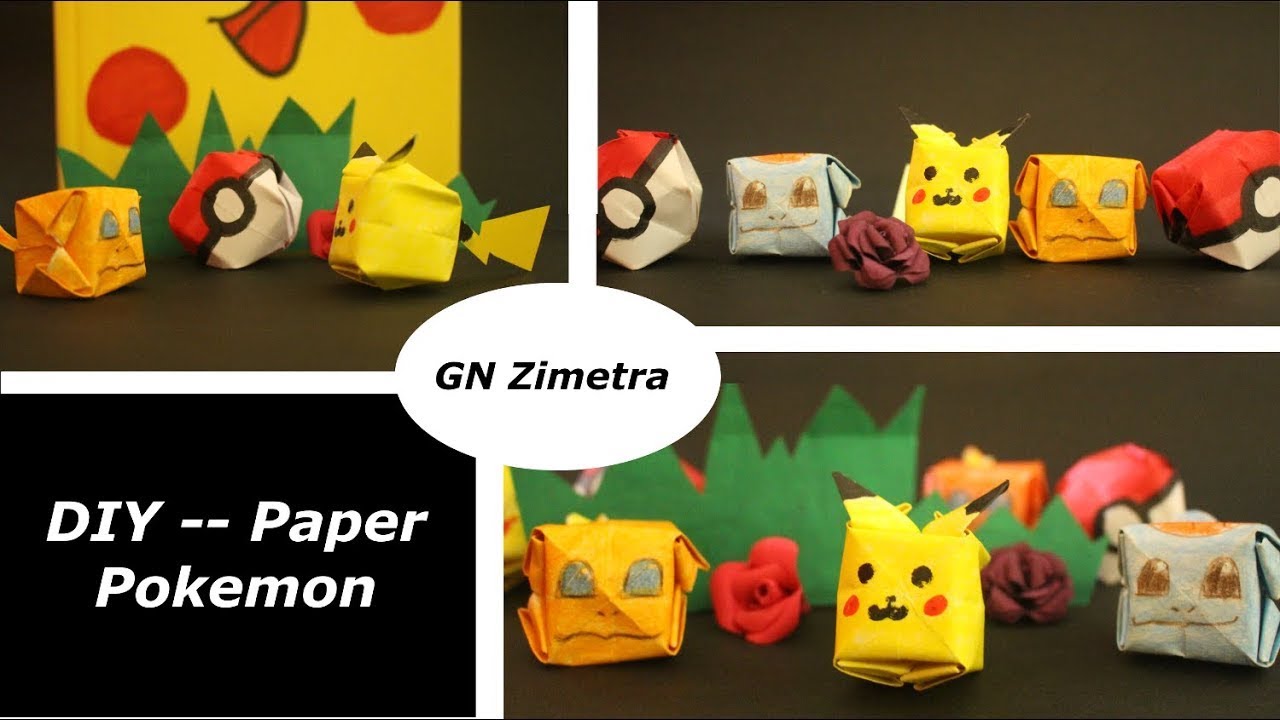 3 mins Pokemon Origami (Pikachu, Squirtle, Charmander + Pokeball) @GN ...