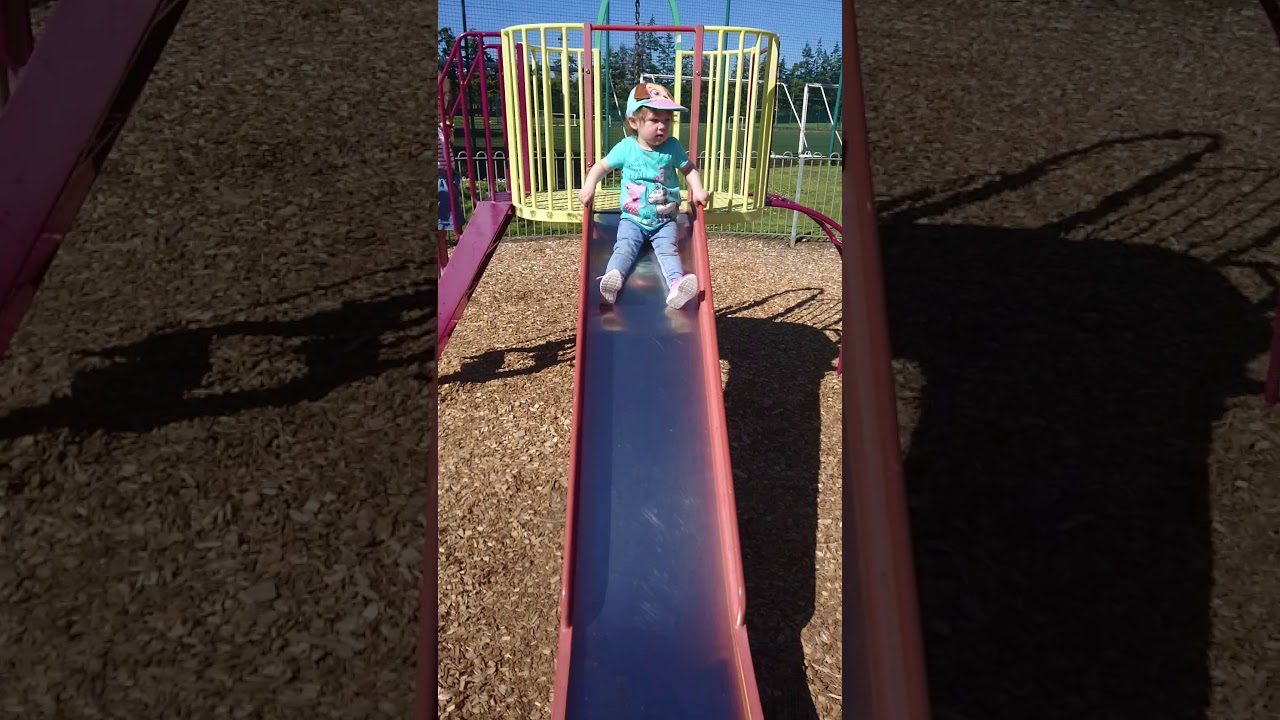 Playing at the park and going down the slide! Weeeeeee :) - YouTube