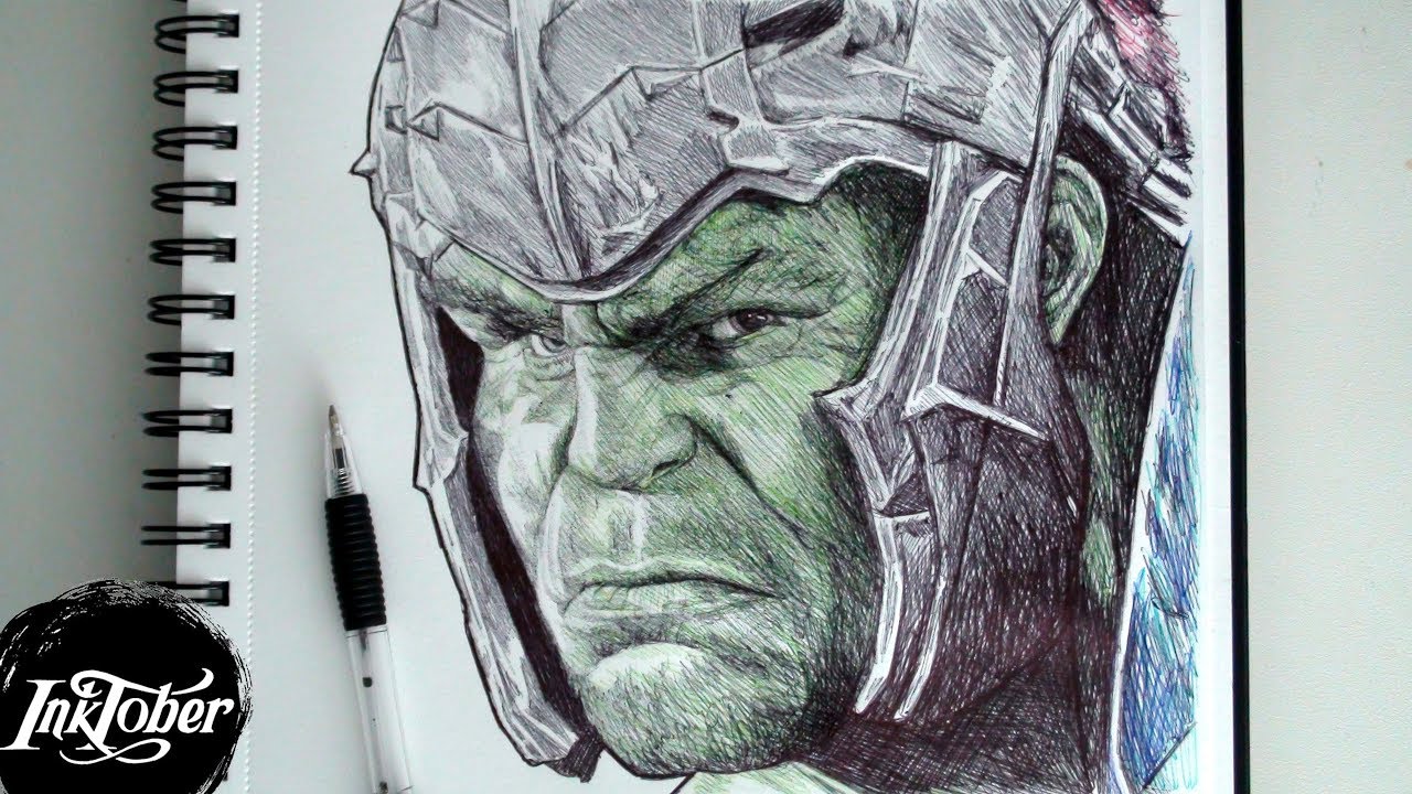 HULK PEN DRAWING - INKTOBER DAY 16 - YouTube