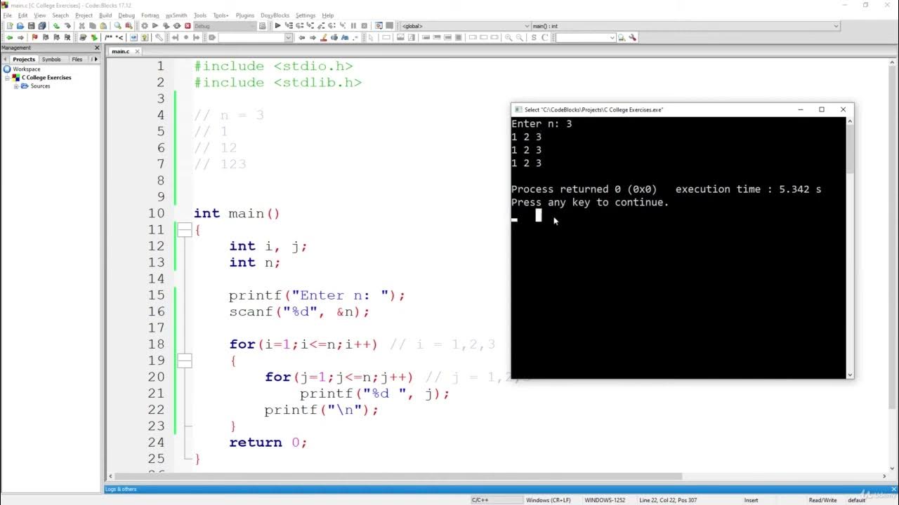 C Programming Example Nested Loops Print Right Angle Triangle Pattern Part 1 Youtube