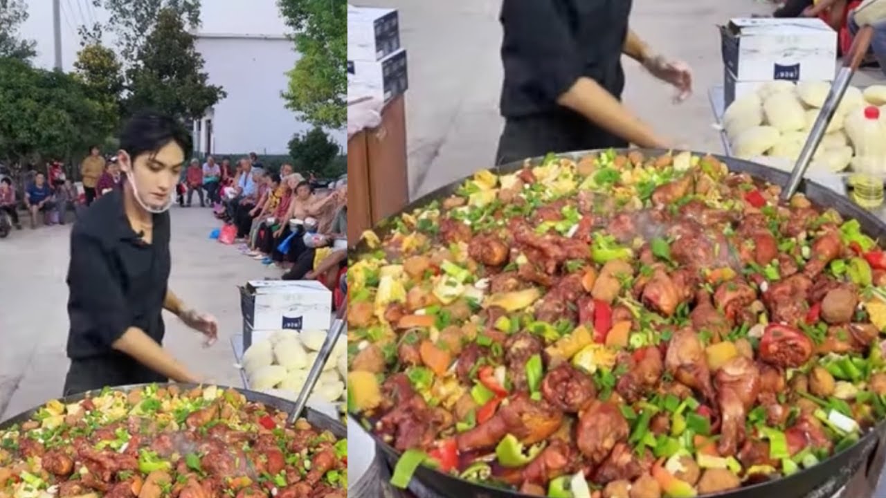 Handsome Chinese Man Cooks Noodle With Chicken Drumstick For Elders In ...