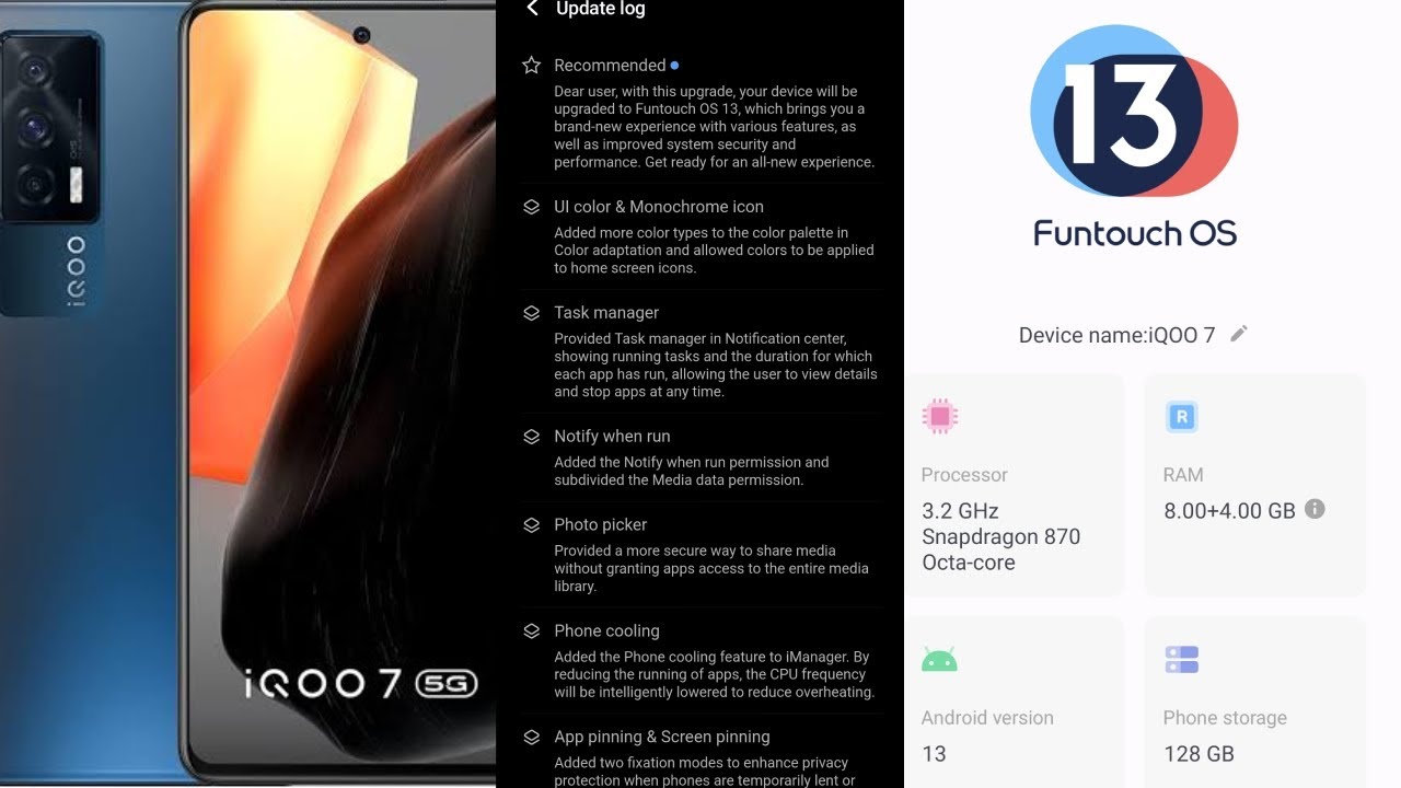 iQOO 7 Android 13 Update | BGMI 90FPS | Extra UI Color Effects | Phone ...