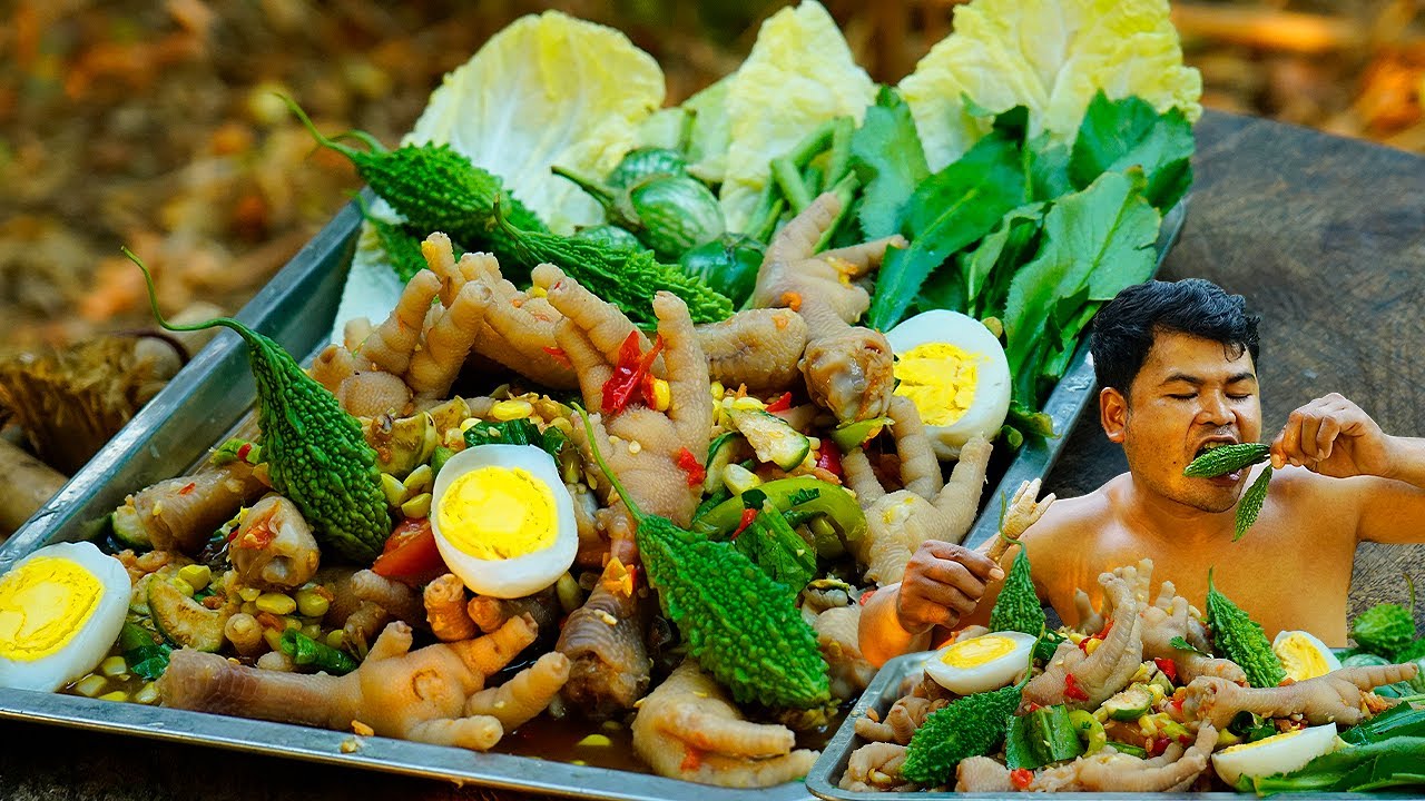 The Spicy Chicken Feet Salad eating challenge with TK - Yummy Chicken ...