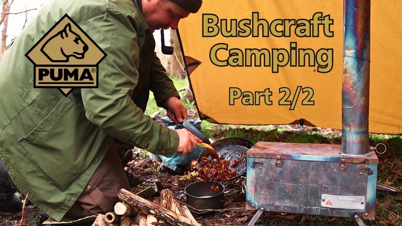 2/2 - Quick Bushcraft Camp: Tarp Setup, Outdoor Stove Fire, Carving ...
