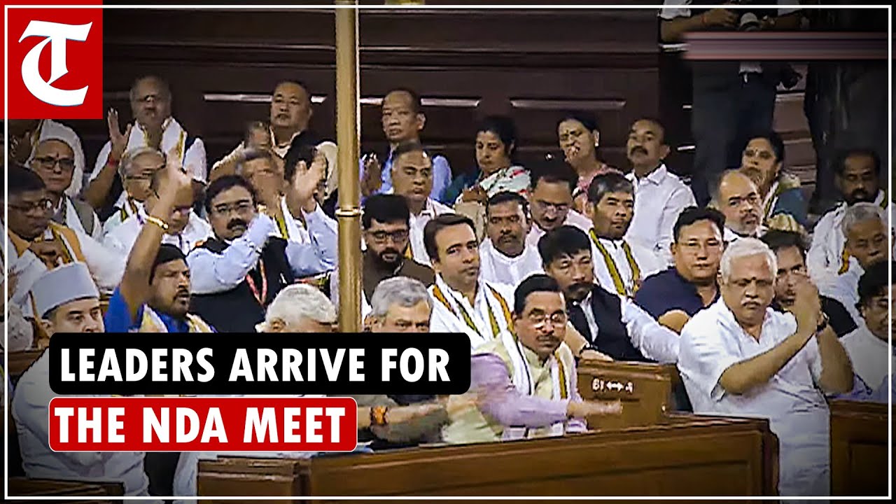 NDA leaders arrive for the parliamentary party meeting in New Delhi ...