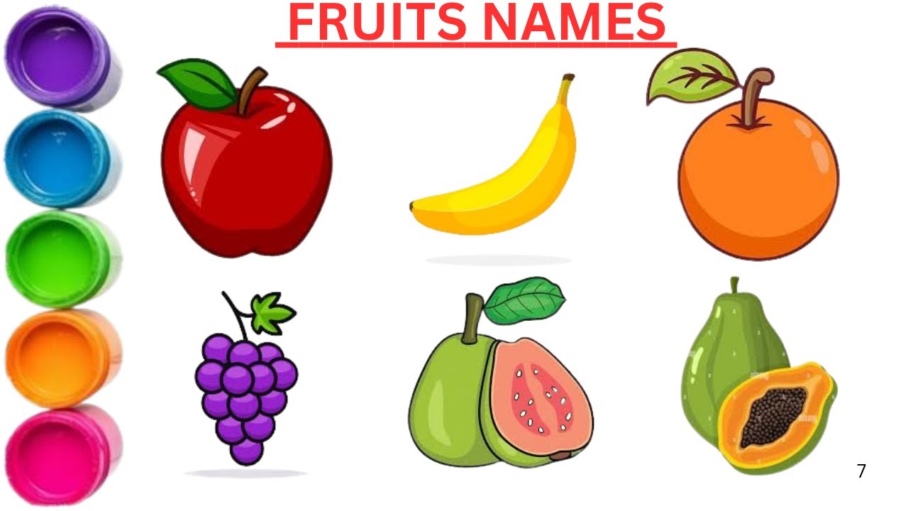 Fruits Drawing with Names 🍎🍌 | Easy Fruit Drawing for Kids | Learn ...