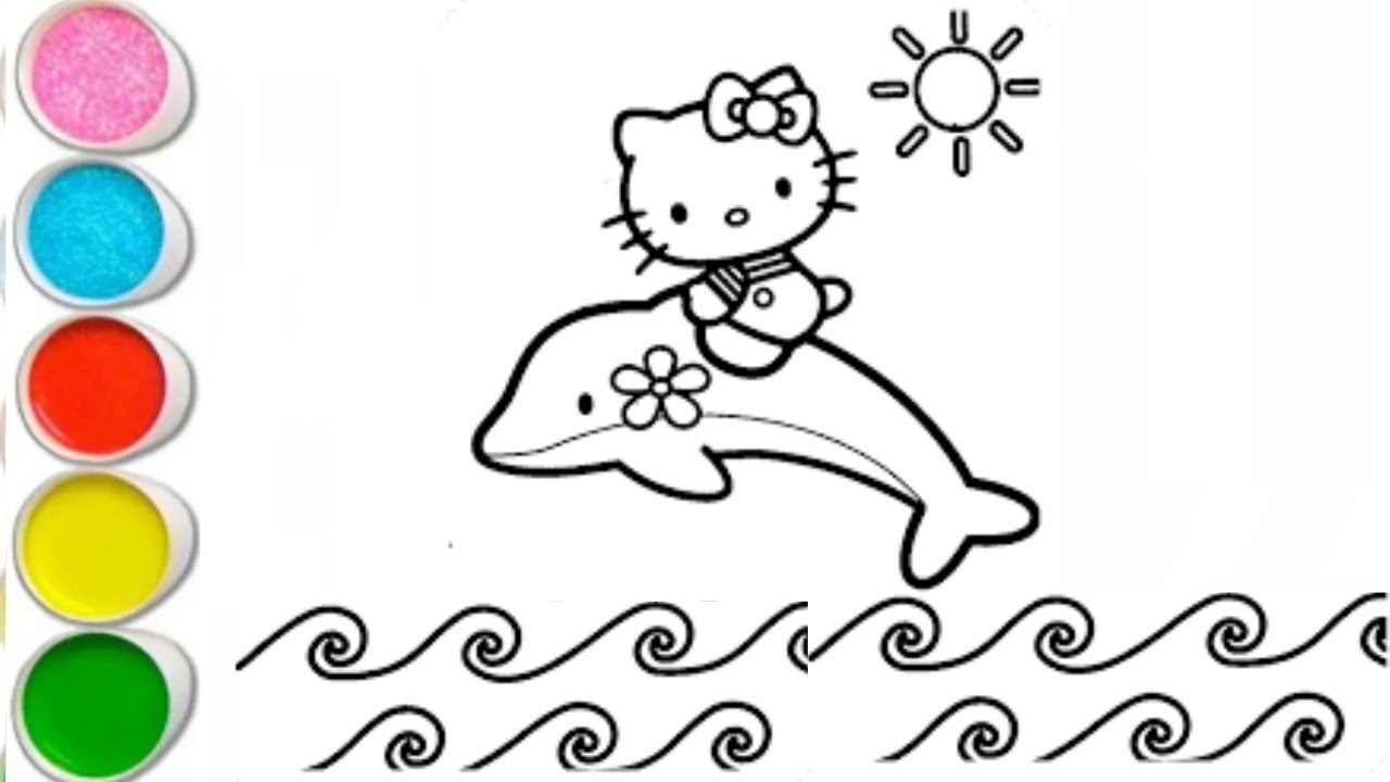 Hello Kitty on Whale Drawing, Painting & Coloring For Kids and Toddlers ...