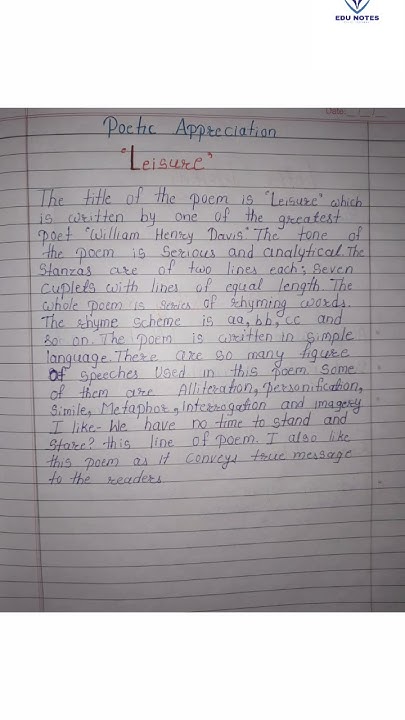 POETIC APPRECIATION OF POEM LEISURE #shorts #poem #english # ...