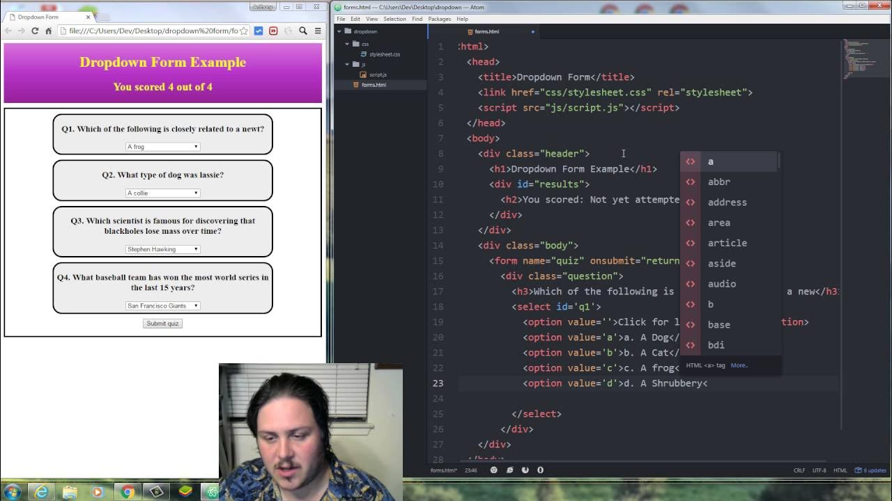 Programming HTML Form Dropdown Menu with Javascript and CSS - YouTube