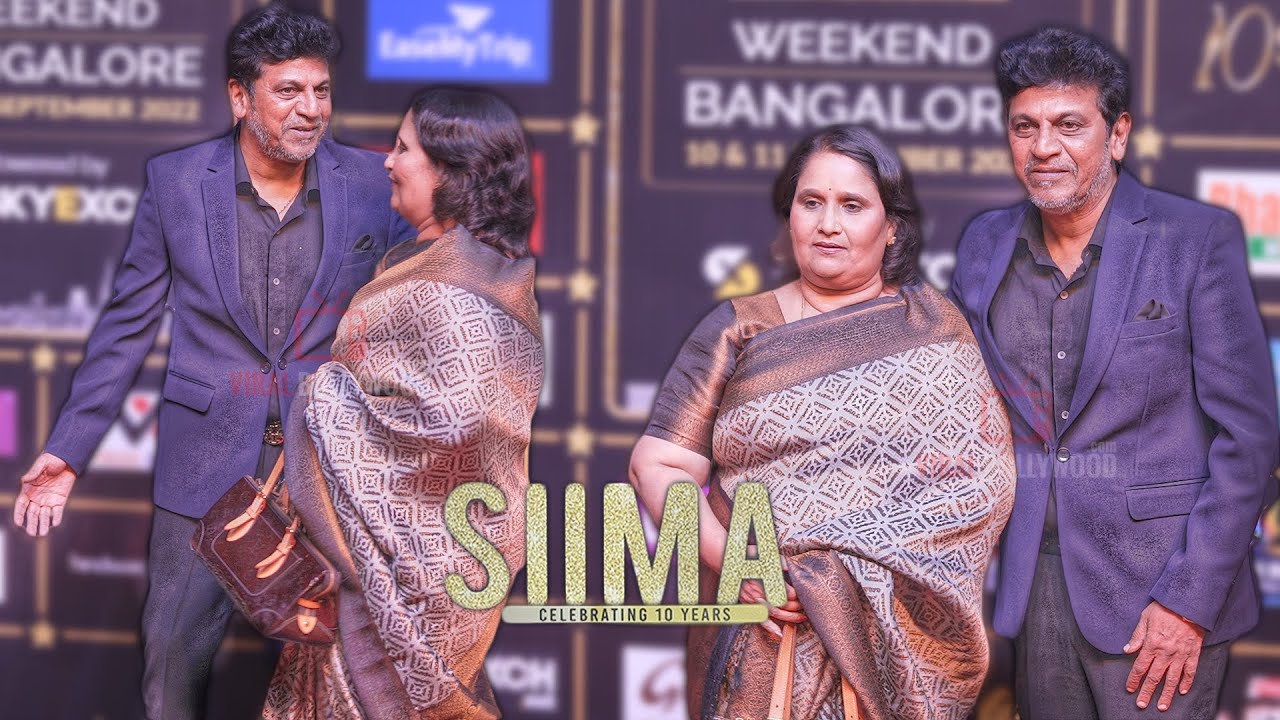 Shiva Rajkumar with wife Geetha arrives at SIIMA Awards 2022 | 4K Video ...