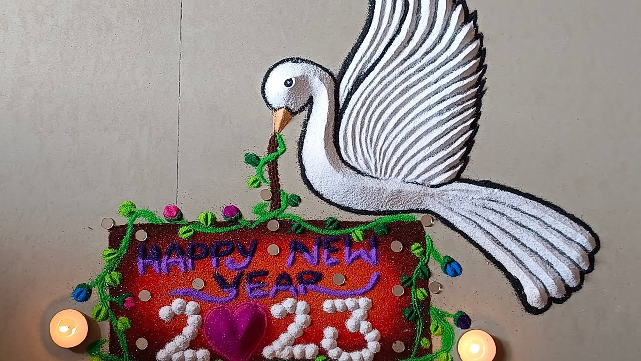 🕊️ New Year Special Rangoli | Emboss Pigeon Rangoli Design 🤍| # ...