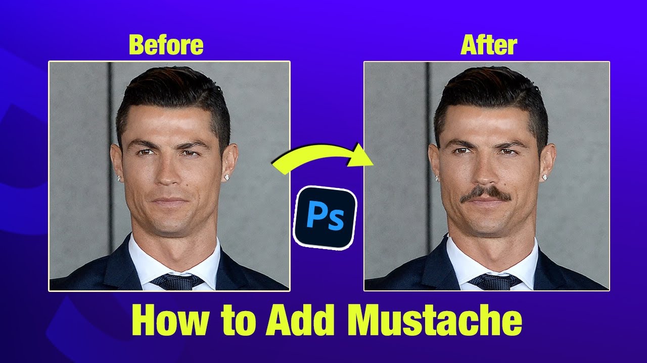 Photoshop tips 2024 - How To Add Mustache Cristiano Ronaldo - YouTube
