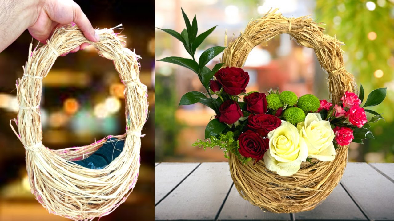 Make a Flower Bag By OASIS Foam and Rice Straw | Flower Bag Bouquet ...