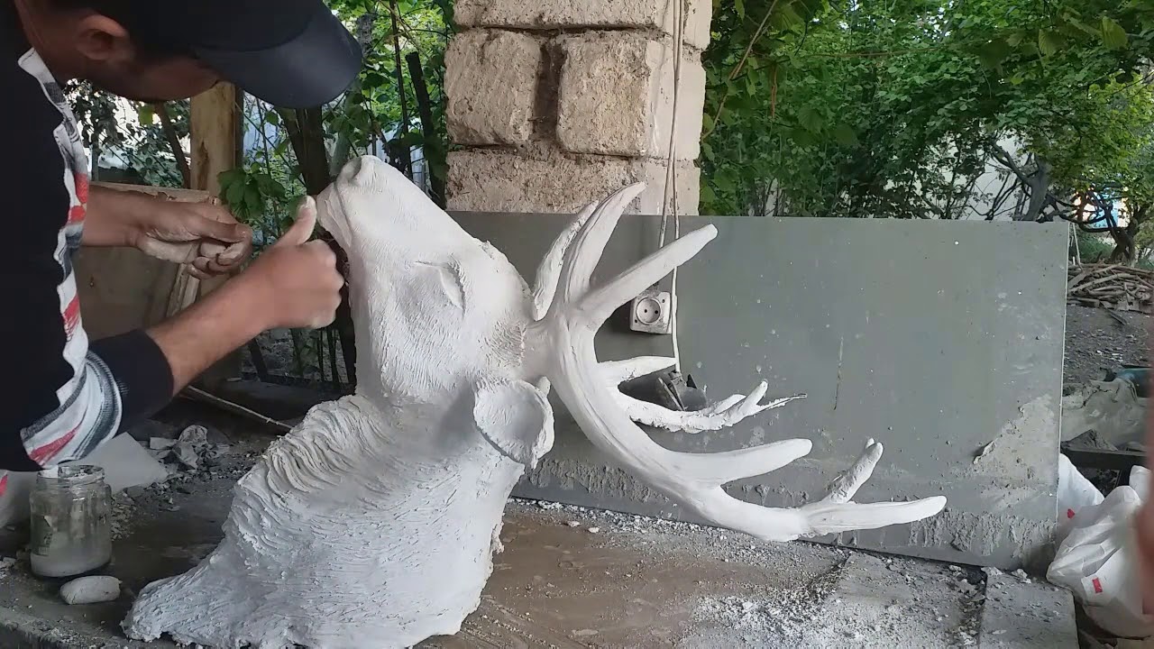 Sculpting a Deer head in plaster _ Sculpting Tutorial - YouTube