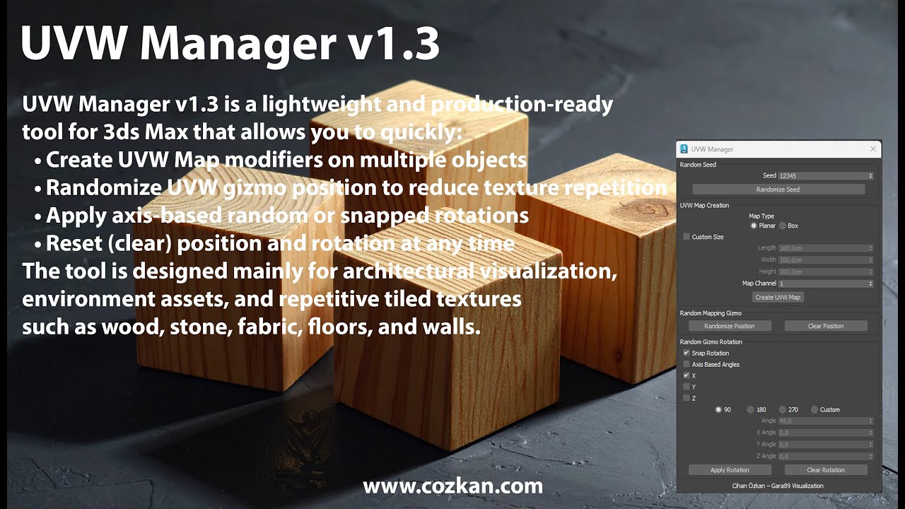 UVW Manager v1.3 | Seed-Based UVW Randomization for 3ds Max - YouTube