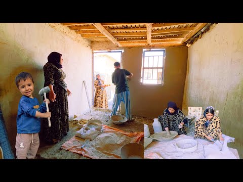 Last Day of Plastering the Windows and Doors at Sister Touran's House with Ibrahim and Soghra
