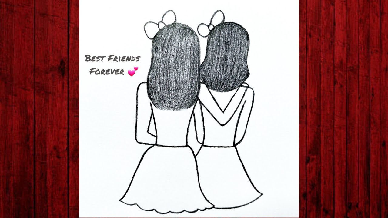 Best Friends 👌 Pencil sketch tutorial 💚 Two Best friends hug each other ...