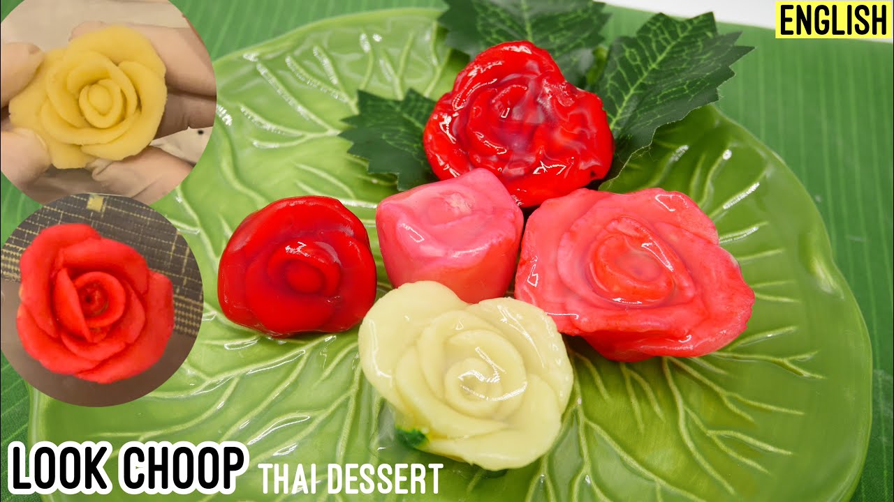 Rose Lookchoop | Thai Dessert | Look Choop Thai Candy Recipe | Kanom ...