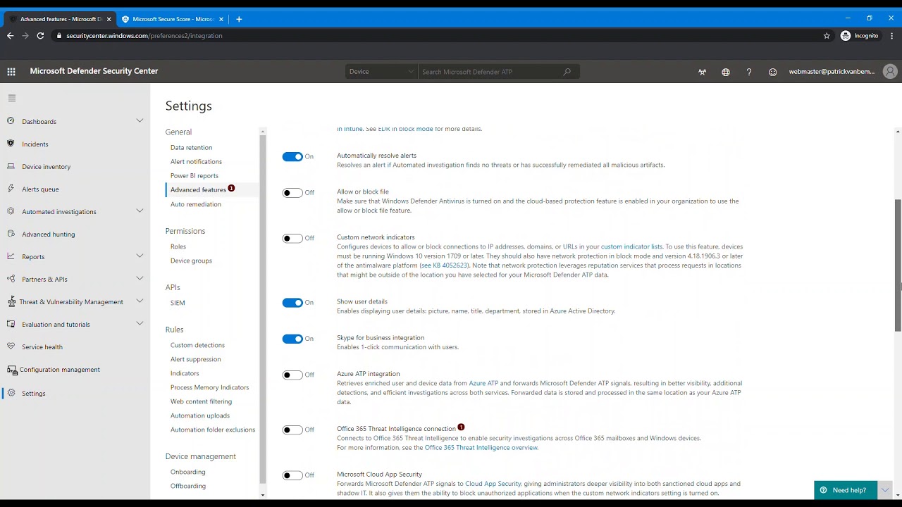 Enabling the Secure Score MDATP connector - YouTube