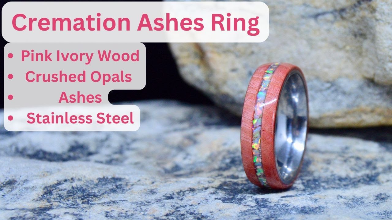 Creating a Cremation Ashes Ring Using Opals and Pink Ivory Wood - YouTube
