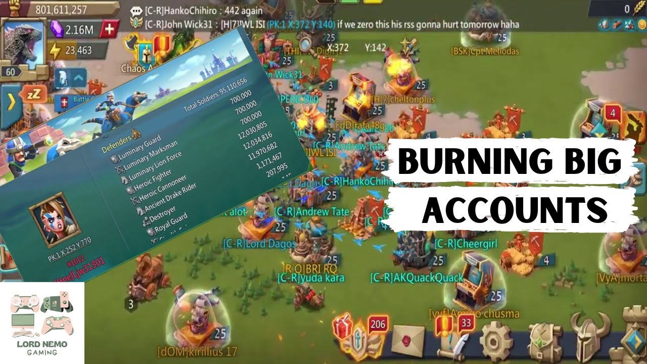 Lords Mobile Epic Chaos Arena. Burning Big Accounts | Lord Nemo Gaming ...