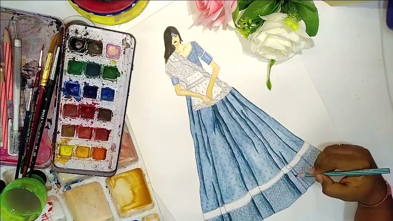 How to draw a traditional dress !! Fashion Illustrations - YouTube