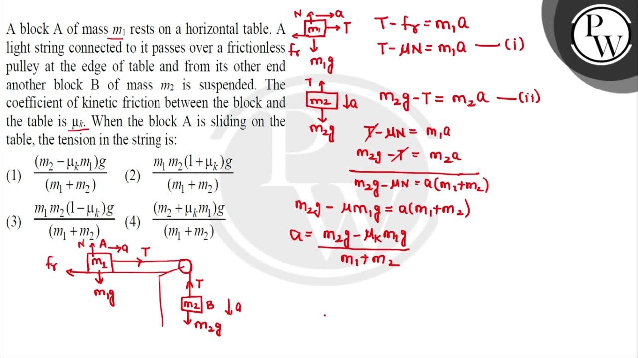 A block A of mass \( m_{1} \) rests on a horizontal table. A light string connected to it passes ...