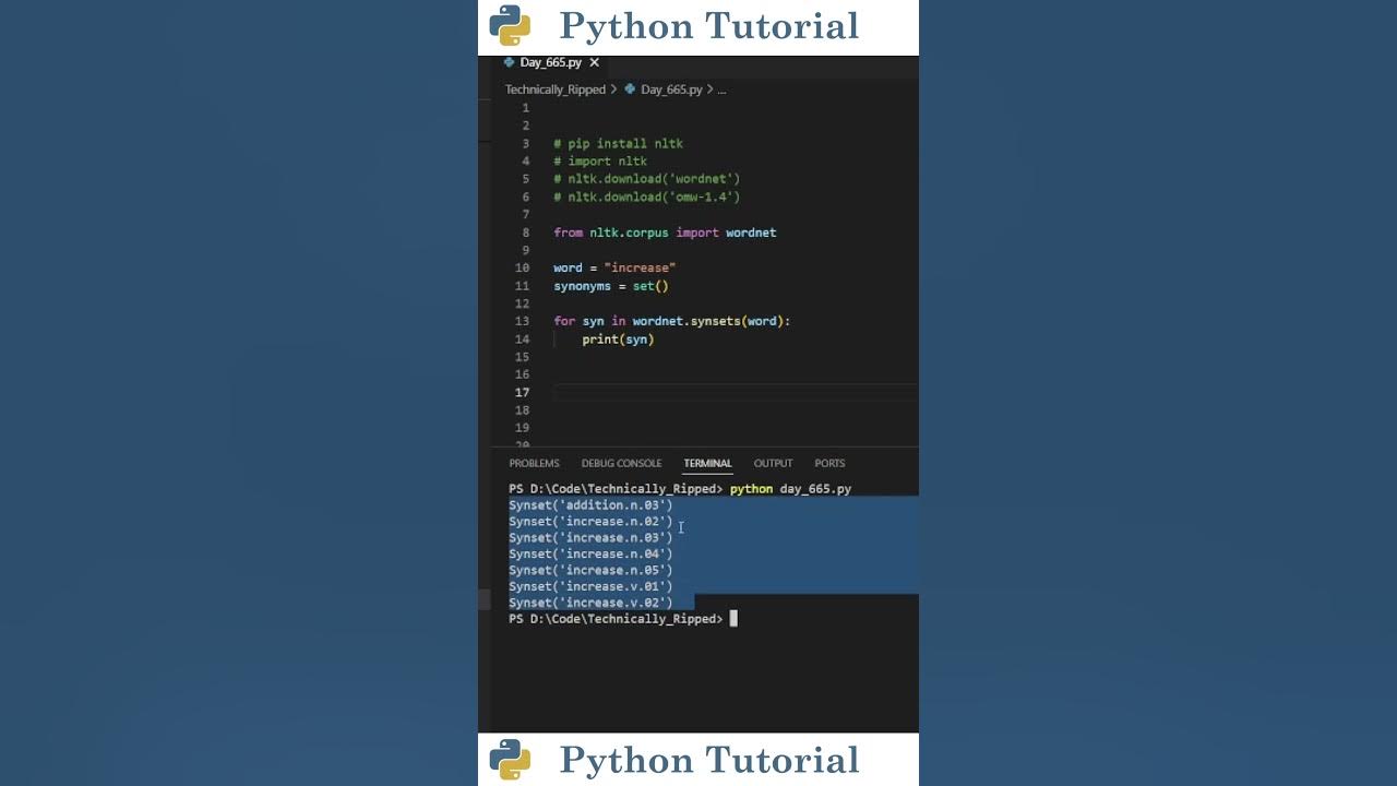 Getting Synonyms For Words With Python | Python Tutorial - YouTube
