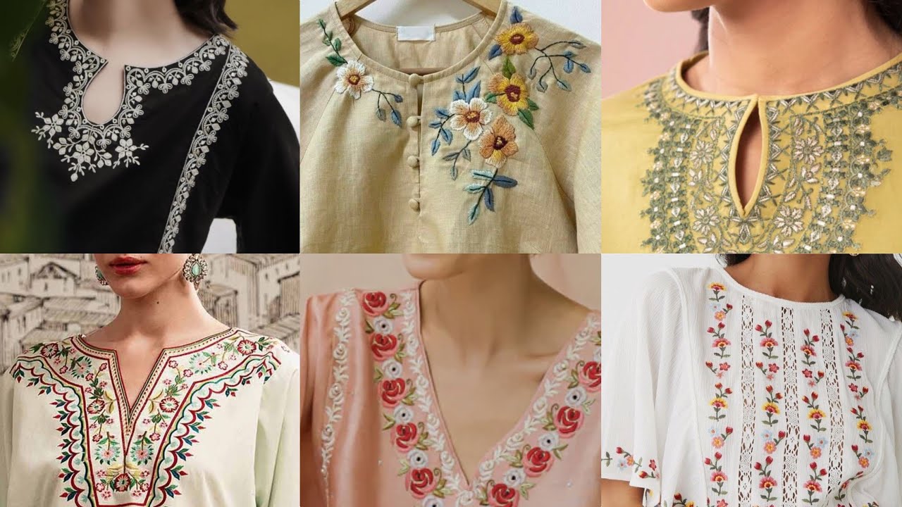 Embroidery designs on plain suits|Hand Embroidery designs 2024|Plain ...