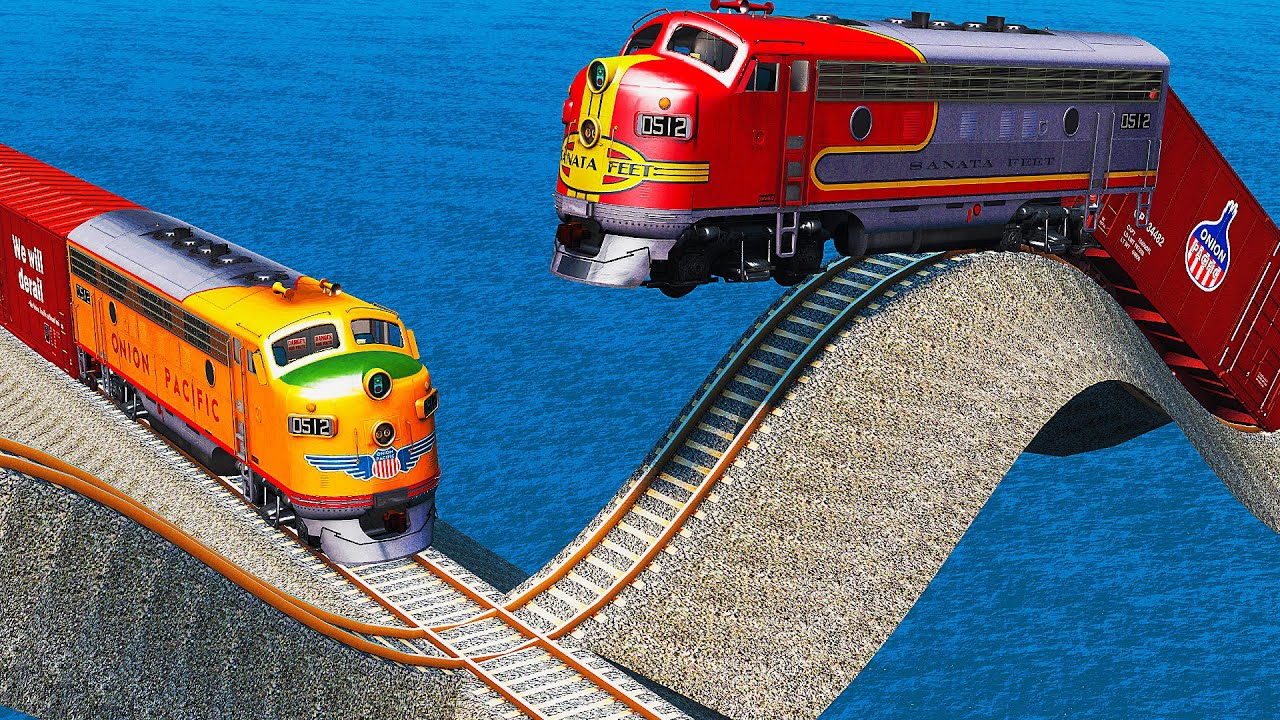 Train vs Train vs Wavy Rail Crossing Deepwater - BeamNG.Drive - YouTube