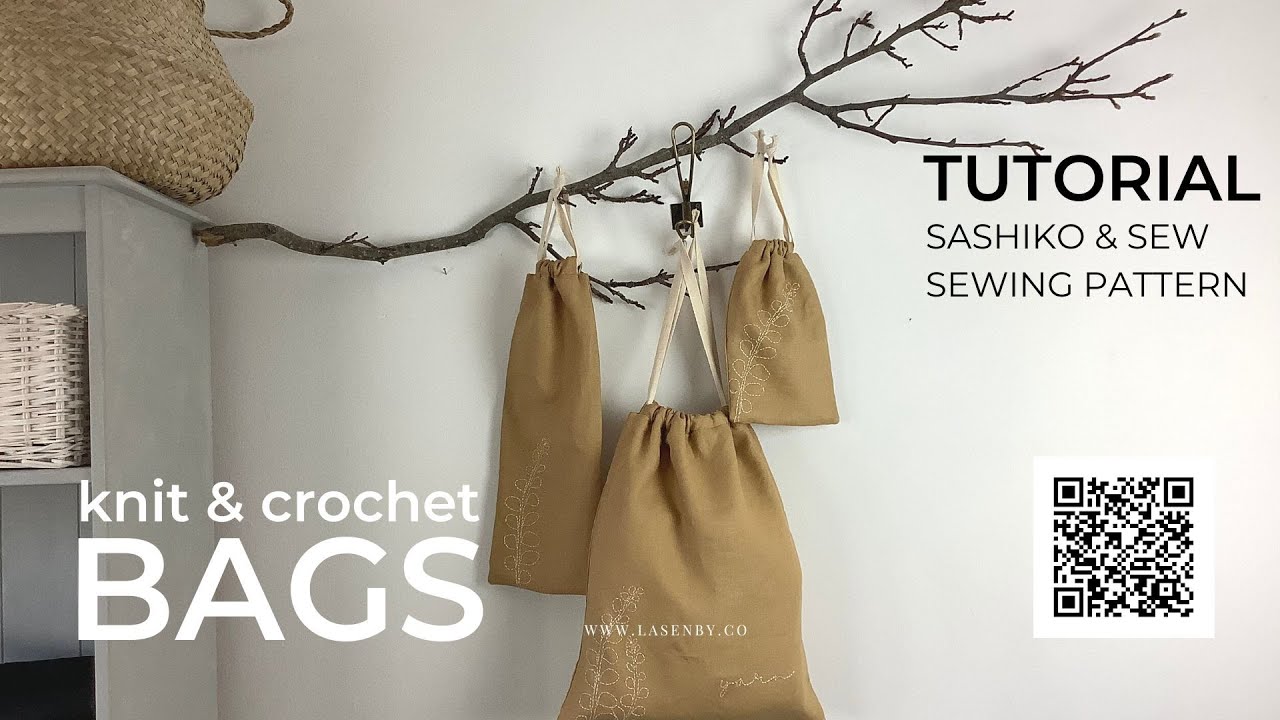 TUTORIAL Sashiko & Sew Bag Pattern :: Knit & Crochet Drawstring Bag ...
