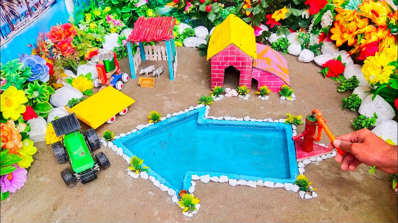Diy mini Farm Diorama with house for Cow Mini Hand Pump Supply Water ...