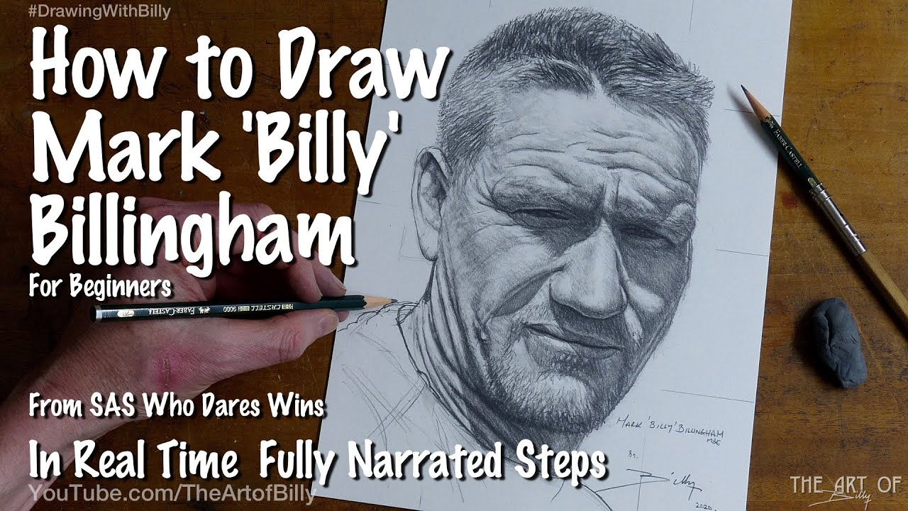 How to Draw Mark ‘Billy’ Billingham MBE's Portrait for Beginners (From ...