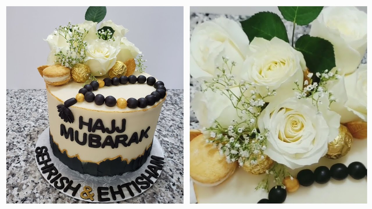 Hajj Cake | Cake Decorating Idea | Floral Cake | White, Gold, and Black ...
