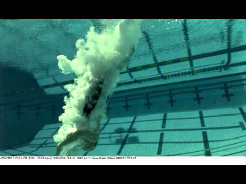 High-Speed Video Camera for slow motion recordings: Platform diving female, underwater view
