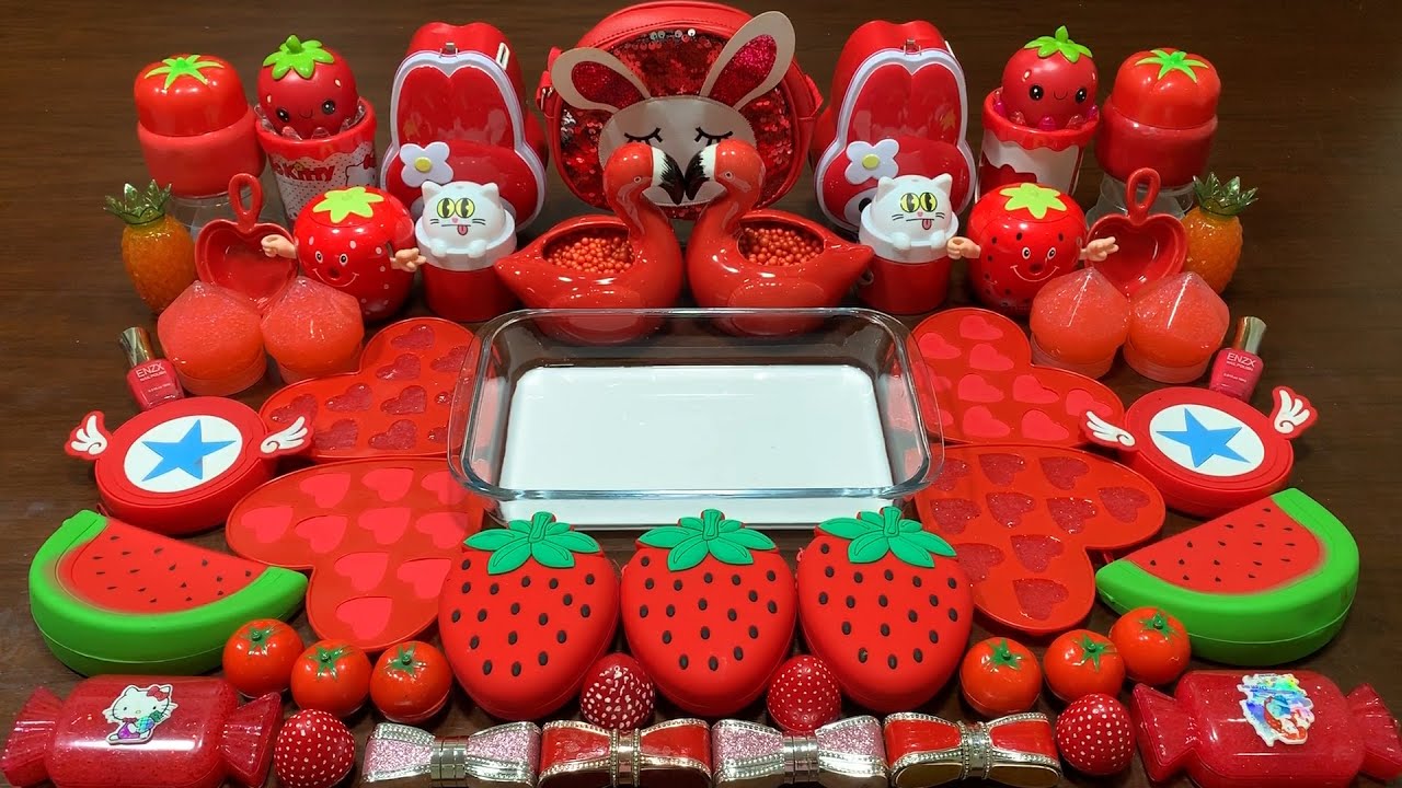 Red Slime! Mixing Random Things into Glossy Slime !!! Best Slime #476 ...