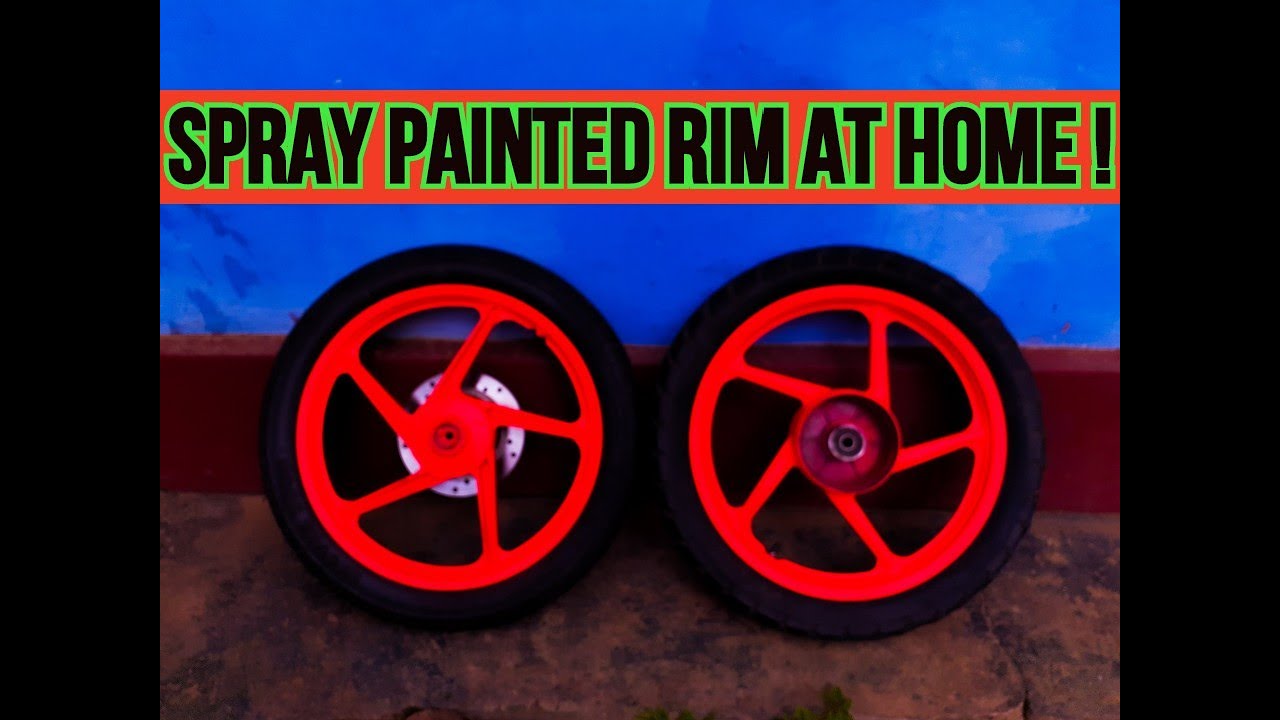 SPRAY PAINTED RIM AT HOME (FLUORESCENT RED COLOR) - YouTube