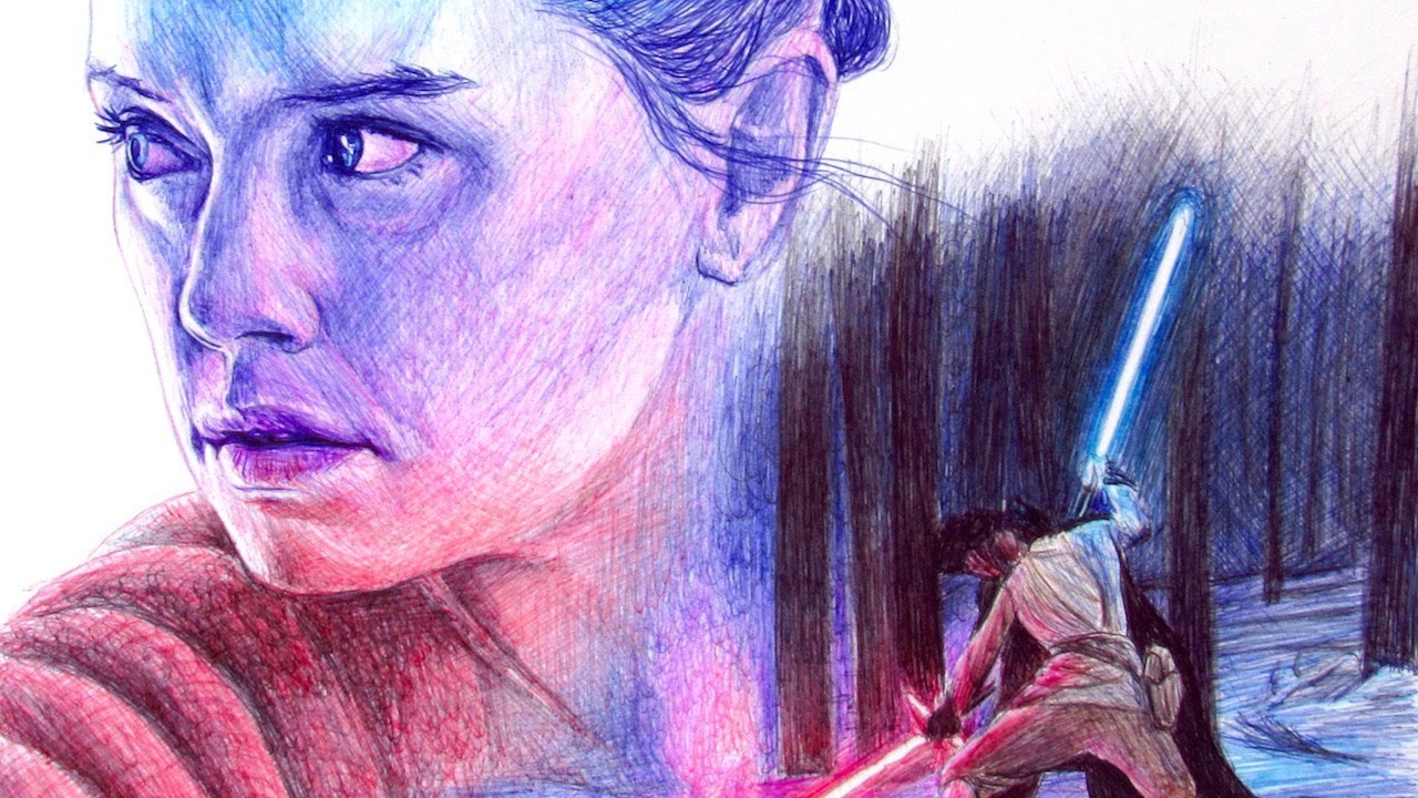 Drawing Rey with Ballpoint Pen - YouTube