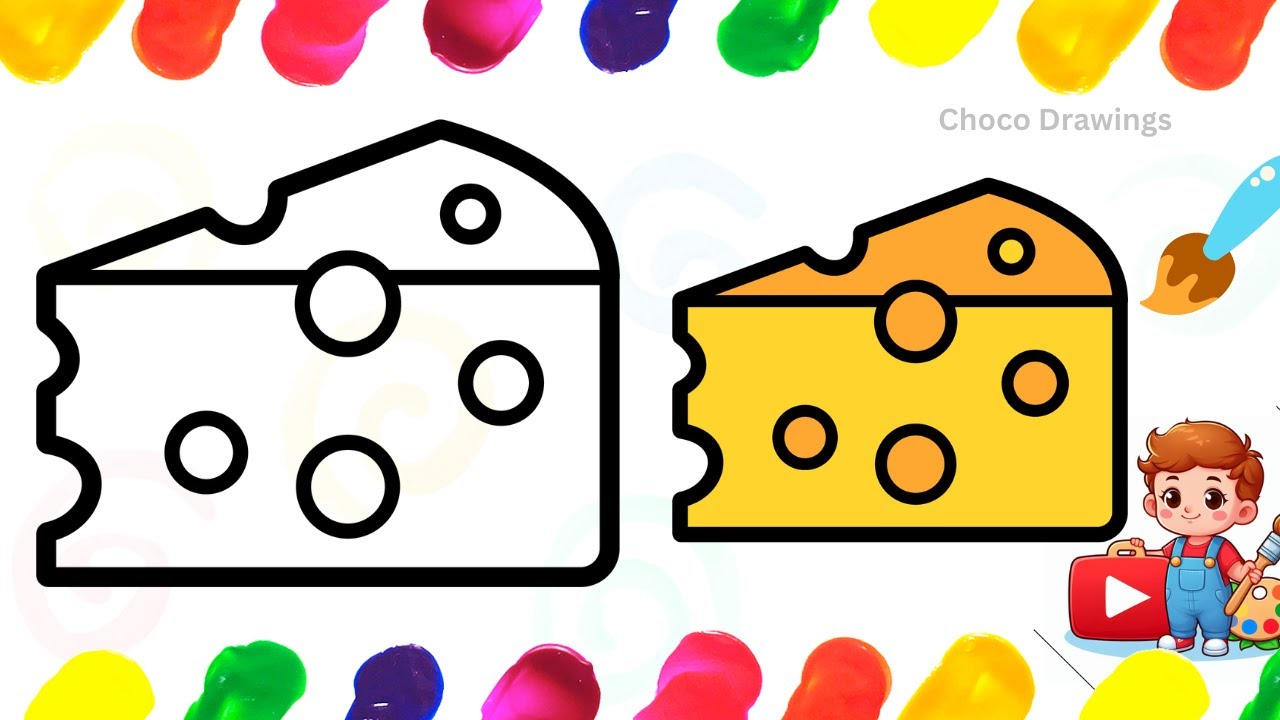 Cheese Drawing and coloring for kids and Toddlers.. Preschool Drawing ...