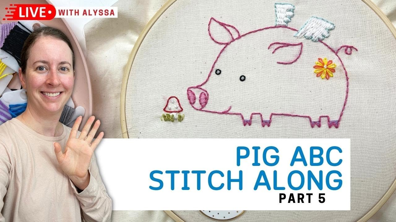 ABC Stitch Along Pig embroidery - part 5 - Live with Alyssa - YouTube