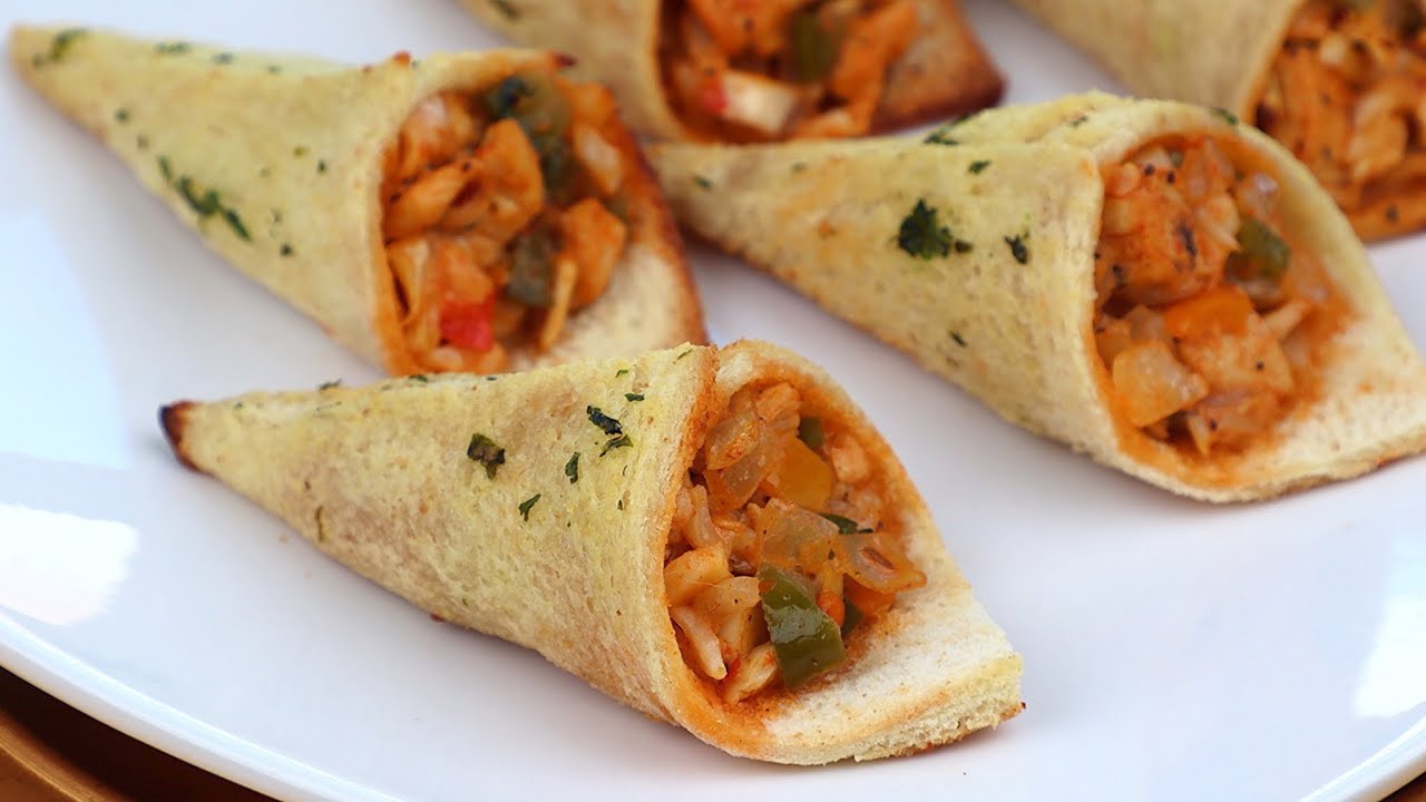 Bread Cones, New Snack, Chicken Cheese Bread Cones, Pizza Bread Cone ...