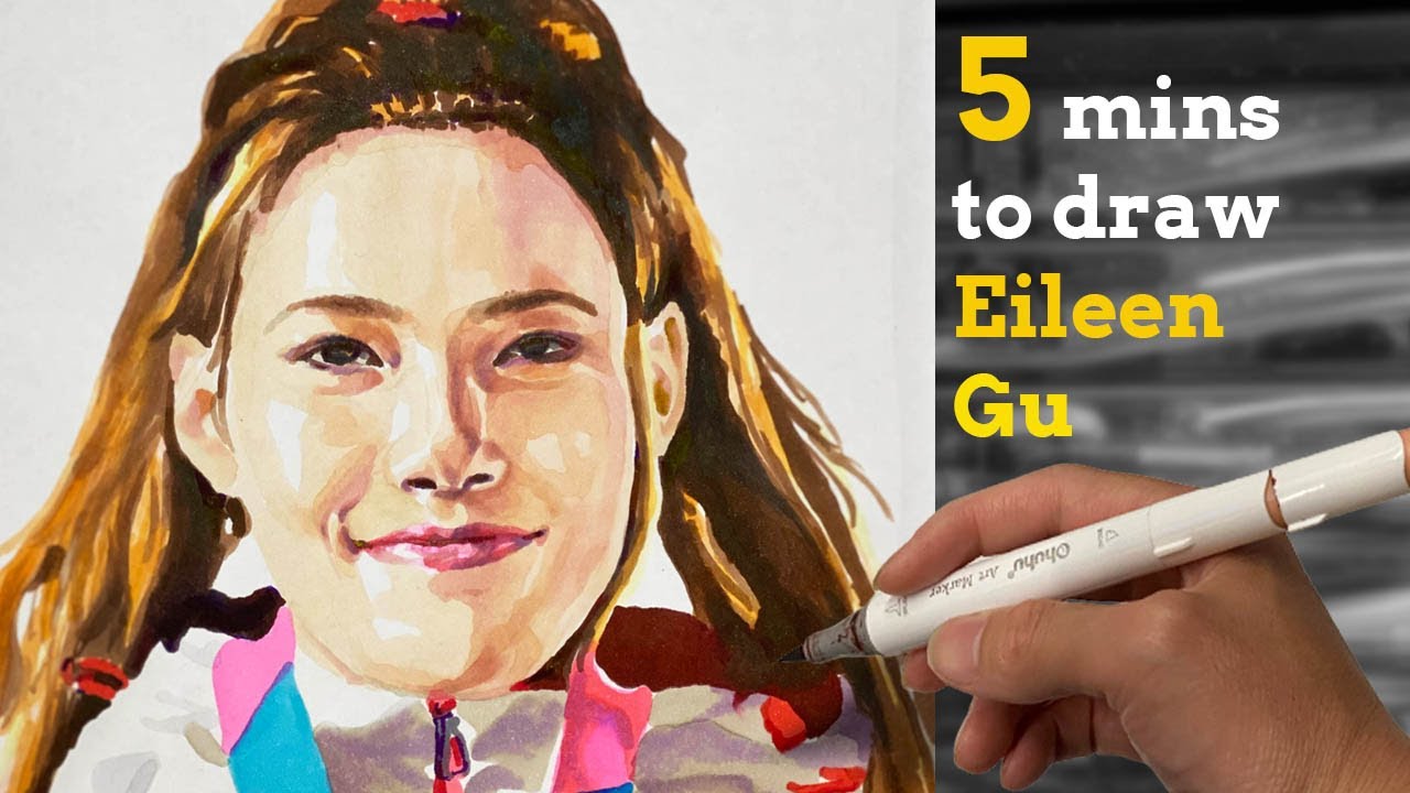 5 minutes how to draw Eileen Gu's portrait by art markers | Winter ...